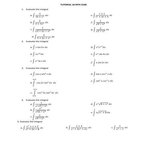 Tutorial 10 & 11 mth 3100 | PDF