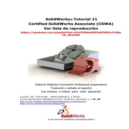 Tutorial 11 Ok EspaÑol Piezas Solidworks Cswa Pdf
