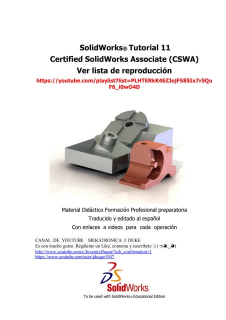 Tutorial 11 Ok EspaÑol Piezas Solidworks Cswa Pdf