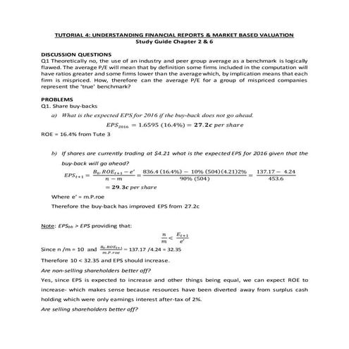 Tutorial 4 Solutions.docx | Business Accounting & Finance | Business