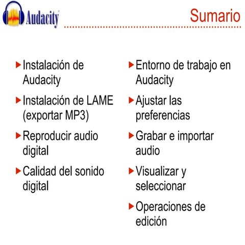 Audacity menu y herramientas | PDF
