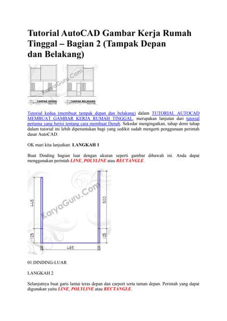 Ebook auto cad gambar kerja rumah tinggal bagian 1 denah ruang | PDF