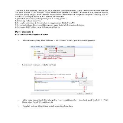 Tutorial cara sharing data file di windows 7 dengan kabel lan | DOCX