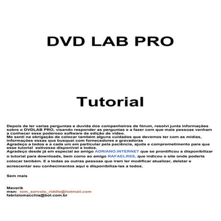 DVD LAB PRO - Tutorial | PDF