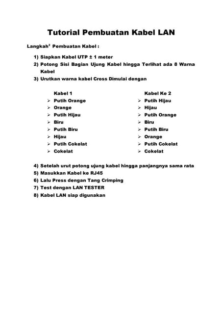 Tutorial pembuatan kabel straight dan cross over | PPTX