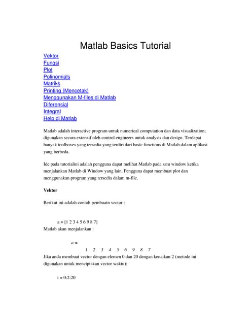 Modul 1 pengenalan matlab | PDF