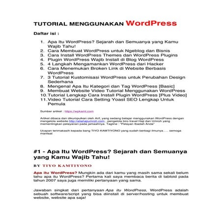 Tutorial Menggunakan WordPress MUDAH!!! | PDF