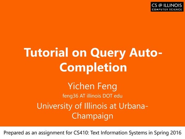 Tutorial On Query Auto Completion