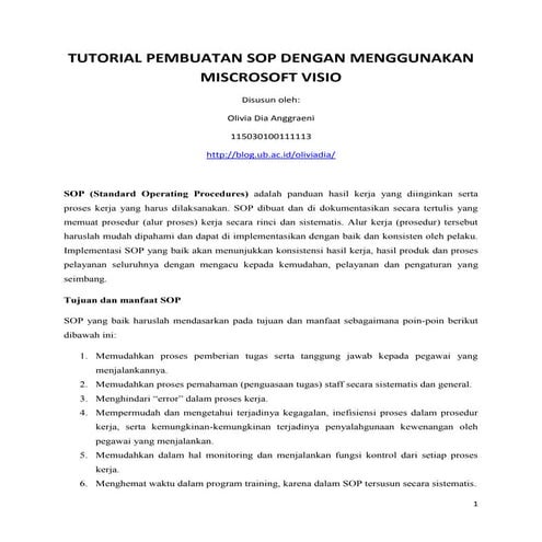 Tutorial pembuatan sop dengan menggunakan mscrosoft visio | PDF