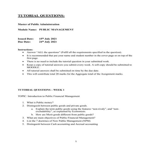 Tutorial questions week 1 | PDF | Business | Business and Finance