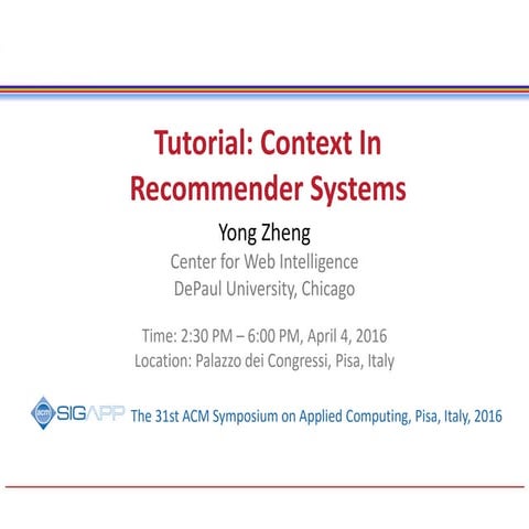 Tutorial Context In Recommender Systems Pdf Operating Systems Computer Software And