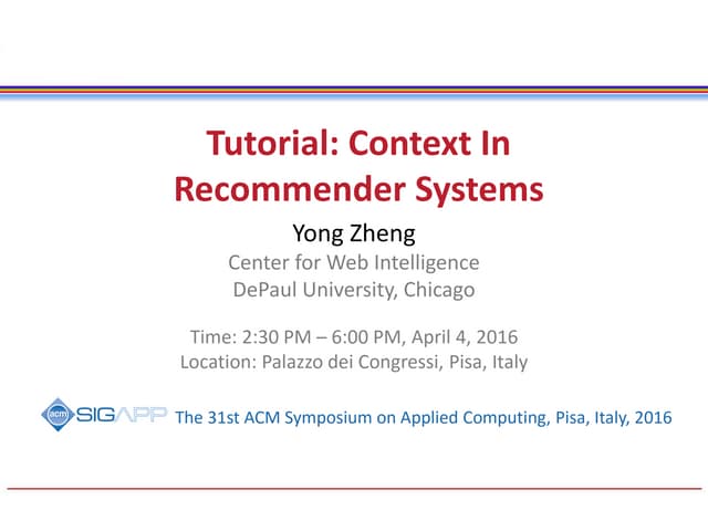Tutorial Context In Recommender Systems Pdf Operating Systems Computer Software And