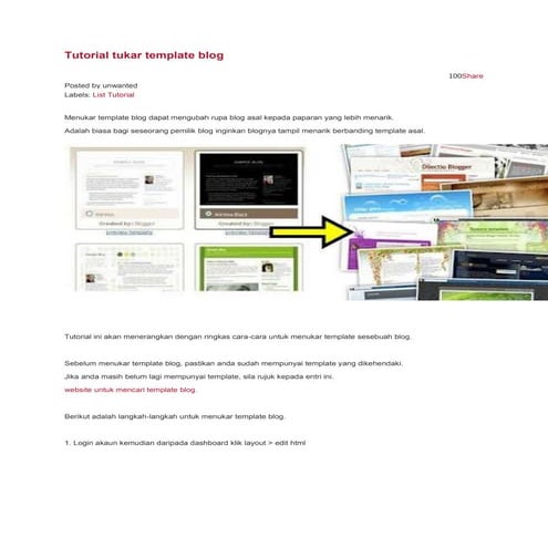 Tutorial tukar template blog | DOCX