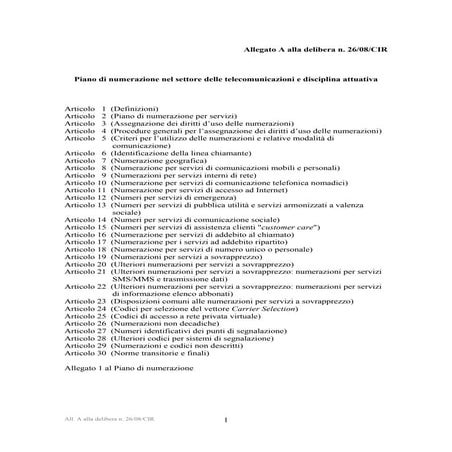 Tutti i prefissi telefonici, delibera Agcom | PDF