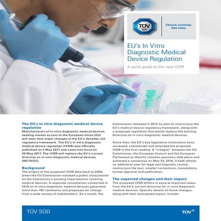 Tuv sud-ivdr-infosheet - EU’s In Vitro Diagnostic Medical Device Regulation | PDF | Medical ...