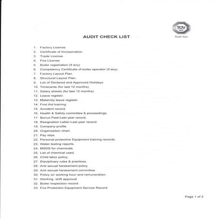 Compliance checklist for garment inustry | DOCX