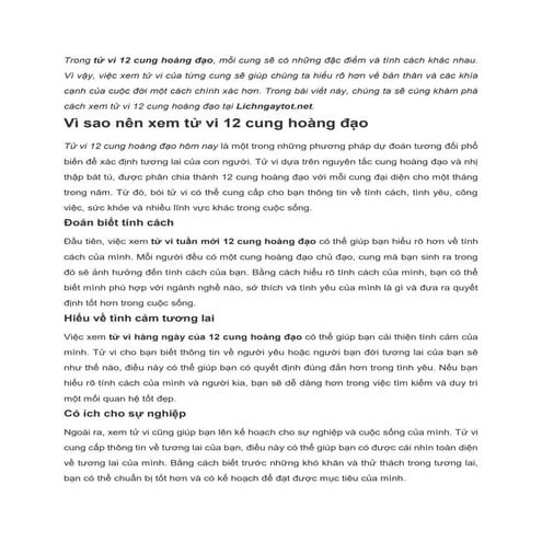 Tu vi 12 Cung Hoang Dao - Tu vi Hang ngay, Tu vi Hom nay | PDF