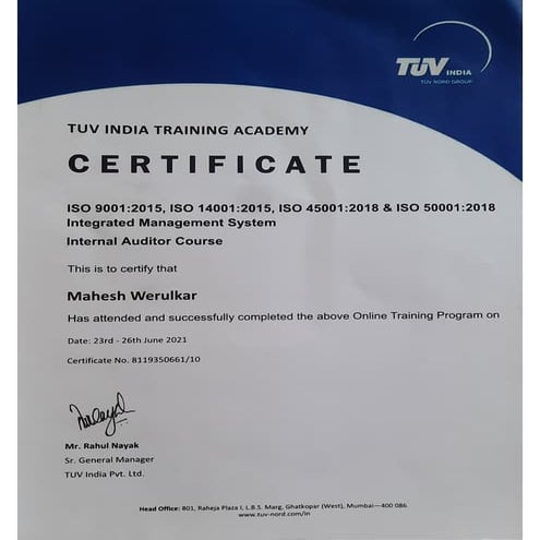 TUV india internal auditor certificate | PDF | Business | Business and ...