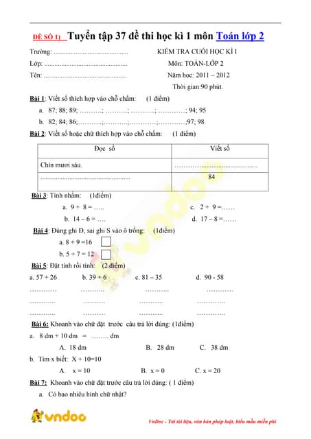 De thi-on-tap-cuoi-hk1-toan2 | PDF