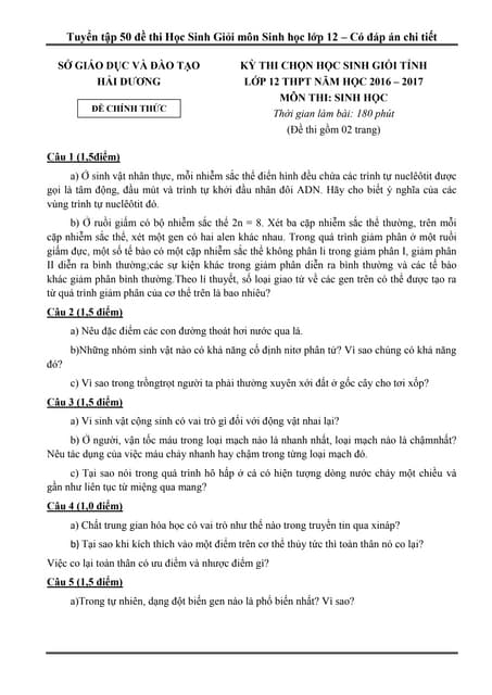 Bồi dưỡng học sinh giỏi sinh học 10-chuyên đề 1 | PDF