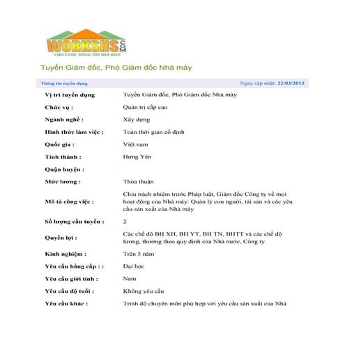 Việc làm Hưng Yên | DOCX