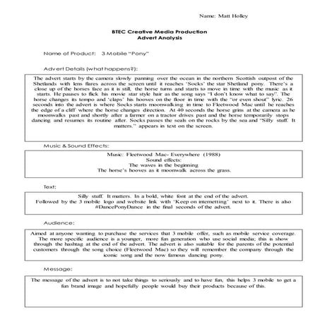 Tv advert detailed analysis your choice | PDF