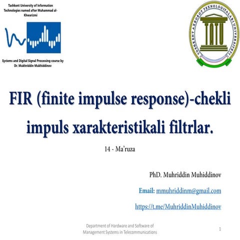 Tizimlar va signallarni qayta ishlash_14-ma'ruza (Systems and Digital Signal Processing in Uzbek ...