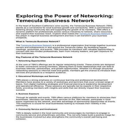 Exploring the Power of Networking: Temecula Business Network | DOCX