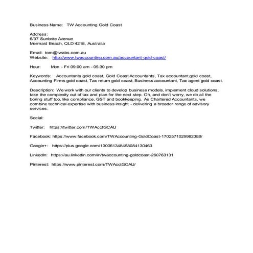 Tw accounting gold coast | DOCX