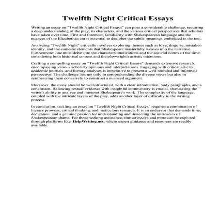 Twelfth Night Critical Essays | PDF