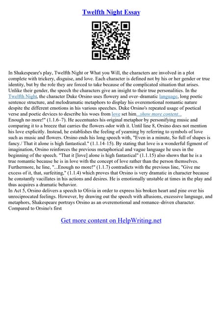 Literatures in English Unit 1 - Essay on Twelfth Night | PDF