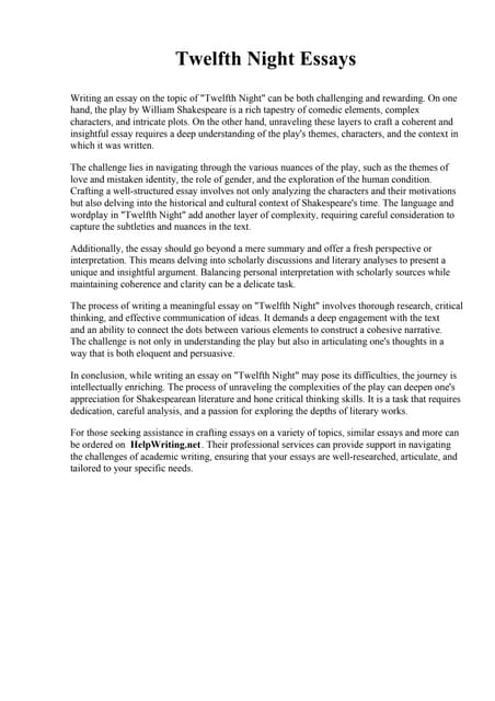 Twelfth Night Essay Questions.pdf | Books and Literature
