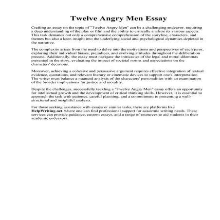 Twelve Angry Men Essay. 12 angry men essay | PDF