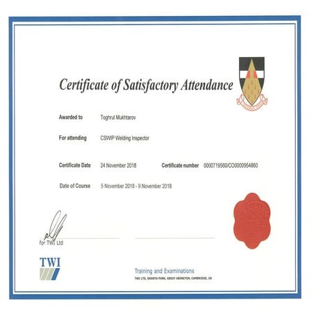 Twi certificate of satisfactory attendance cswip 3.1 | PPT