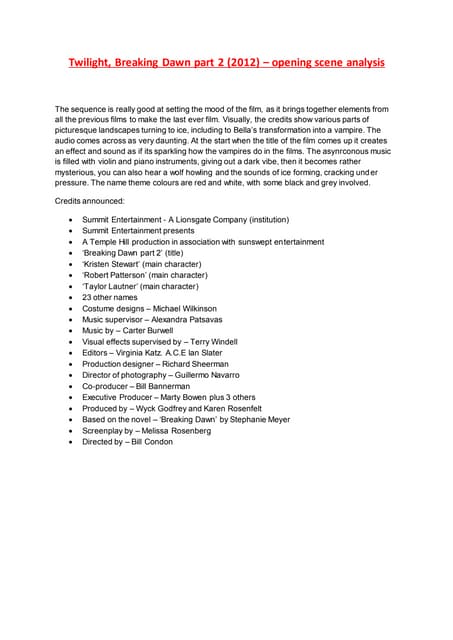 Opening sequence shot list | DOCX