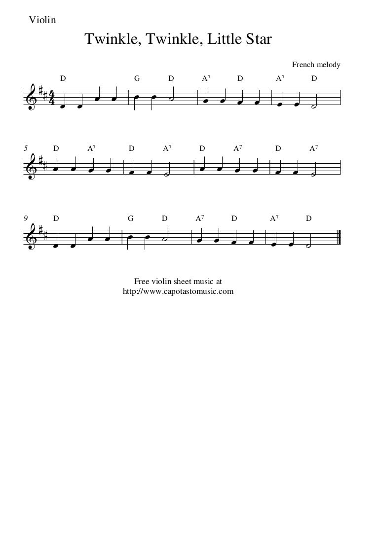 Violin Sheet Music For Beginners Twinkle Twinkle Little Star