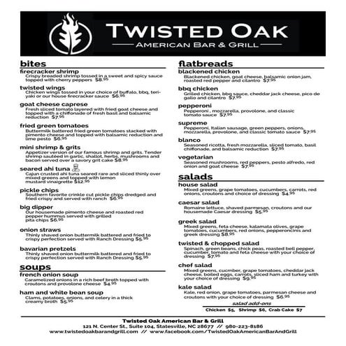 Twisted Oak American Bar & Grill Menu | PDF
