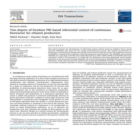 Two degree of freedom PID based inferential control of continuous bioreactor for ethanol ...