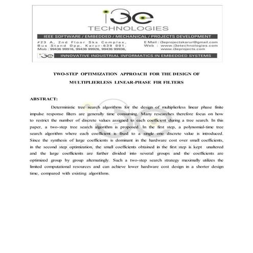 Two step optimization approach for the design of multiplierless linear-phase fir filters | DOCX ...