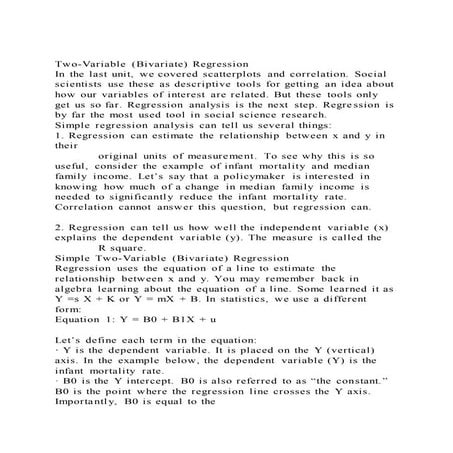 Two-Variable (Bivariate) RegressionIn the last unit, we covered | PDF