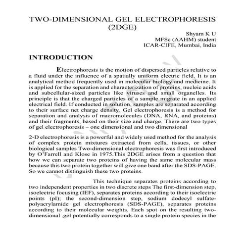 Two dimensional gel electrophoresis | PDF