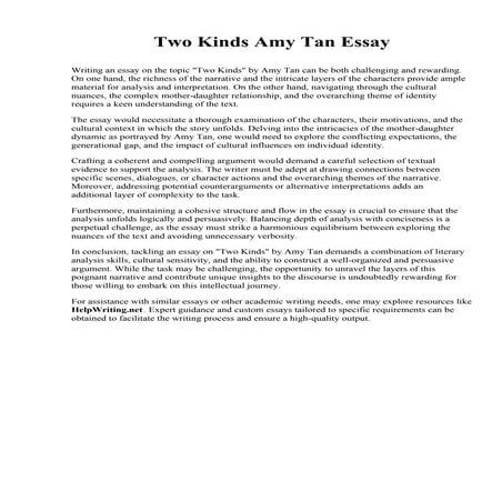 Two Kinds Amy Tan Essay. Collège Canada Inc. | PDF