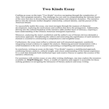 Two Kinds By Amy Tan Essay. City College of San Francisco | PDF