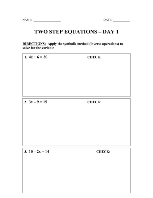 Two step equations quiz-practice | DOC