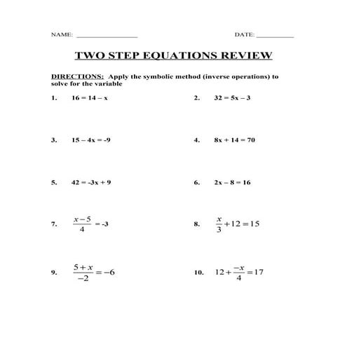 Two step equations review | PDF