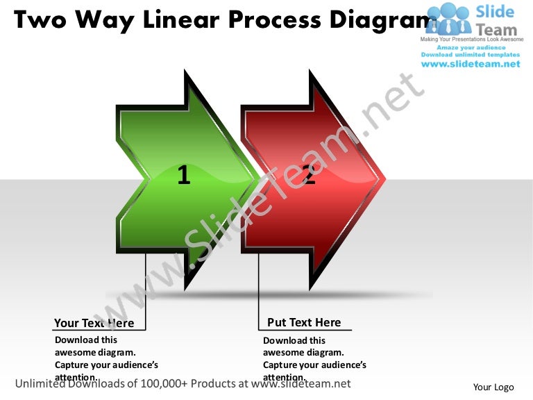 Two way linear process diagram flow power point slides
