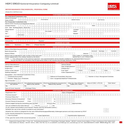Two Wheeler Insurance Format - HDFC ERGO | PDF