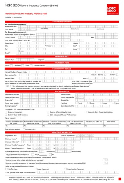 Health Insurance Proposal Form - HDFC ERGO | PDF
