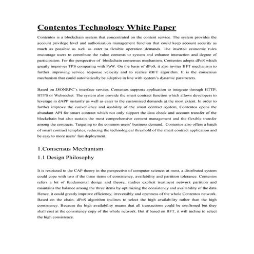 Contentos. The Decentralized Global Content Ecosystem. Technical White ...