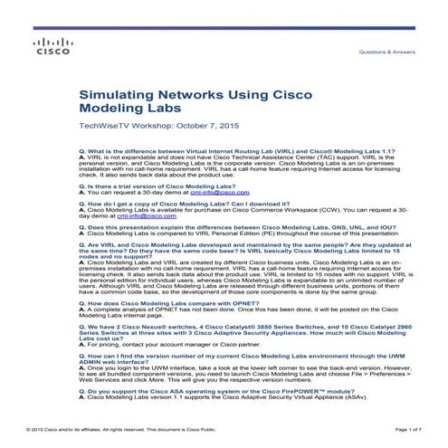 Q&A from Cisco Modeling Labs Workshop | PDF